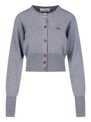VIVIENNE WESTWOOD Cropped Cardigan With Embroidered Orb Logo - Gray