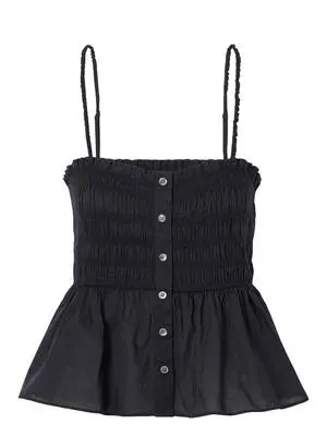 Veronica Beard Tullia Shirred Tiered Cotton-poplin Top - Black