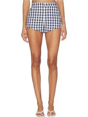 Amanda Uprichard Cara Shorts In Gingham - Navy