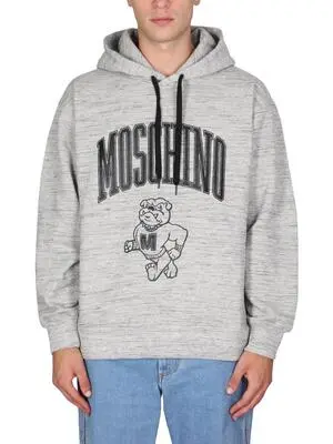 Moschino Drawstring Hooded Sweatshirt With Logo Print - Gray