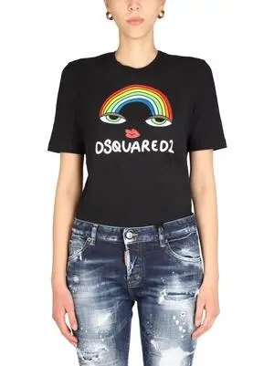 Dsquared2 Rainbow Renny" Graphic T-shirt - Black