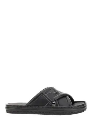 Fendi Leather Embossed Sandals - Black
