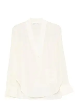 Victoria Beckham Silk V-neck Long Sleeve Blouse - Cream
