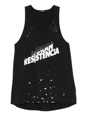 WILLY CHAVARRIA Paint Splatter Detail Logo Print Sleeveless Top - Black