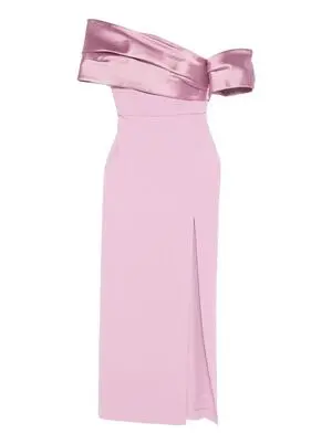 Solace London Off-shoulder Draped Maxi Dress With Side Slit - Pink