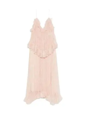 Alberta Ferretti Light Lace Ruffled Tiered Dress - Pink
