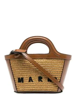 Marni Embroidered Logo Raffia Tote Bag - Brown