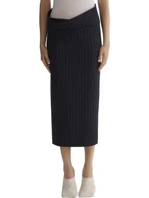MUGLER Blue Pinstriped High-waisted Pencil Skirt - Black