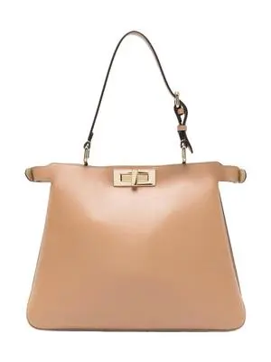 Fendi Calf Leather Turnlock Tote Bag - Brown