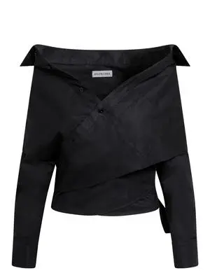 Balenciaga Off-shoulder Wrap Shirt - Black