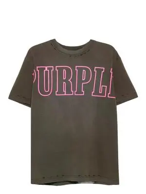PURPLE BRAND Logo-print Distressed T-shirt - Black