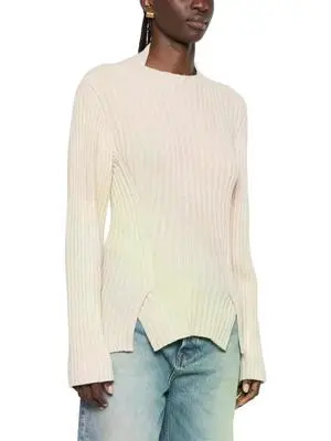 Victoria Beckham Ribbed Knit Slit-hem Sweater - Neutrals