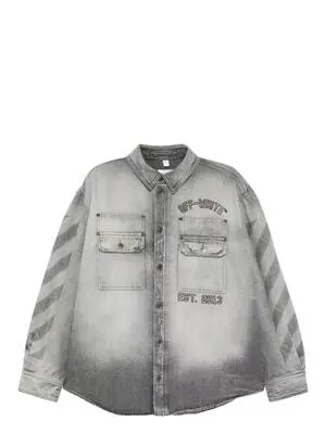 Off-White Embroidered Diagonals Print Denim Military Jacket - Grey
