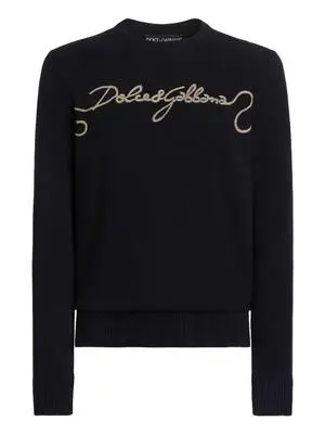 Dolce & Gabbana Embroidered Crew Neck Pullover - Blue