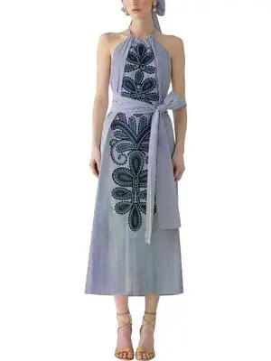 Carolina Herrera Striped Pattern Midi Dress - Blue