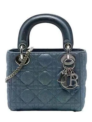 Dior Iridescent Lambskin Cannage Lady Satchel - Blue