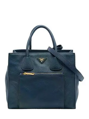 Prada Vitello Daino Convertible Tote Satchel - Blue