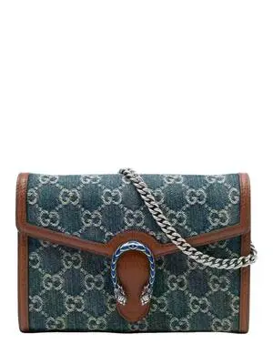 Gucci Gg Denim Dionysus Wallet On Chain Crossbody Bag - Blue