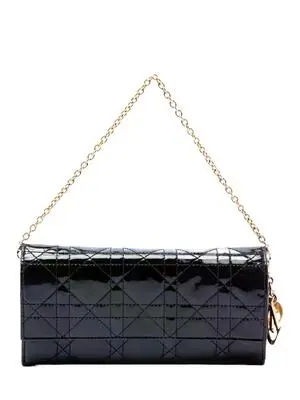 Dior 2012 Patent Cannage Lady Wallet On Chain Handbag - Black