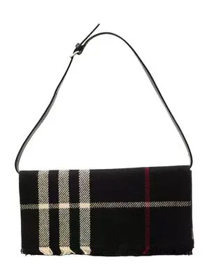 Burberry Exploded Check Wool Fringe Shoulder Bag - Black