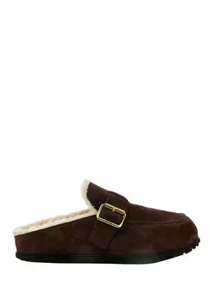 Prada Buckle-fastening Shearling-lined Slippers - Brown