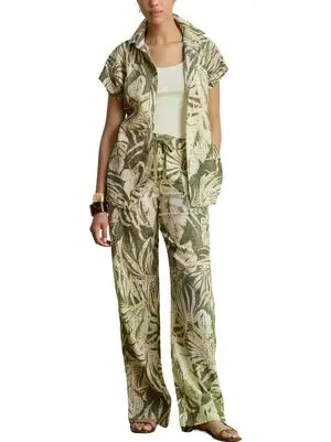 Ralph Lauren Palm Frond Print Linen Wide Leg Trousers - Neutrals
