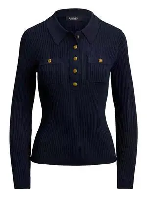 Ralph Lauren Rib-knit Polo Sweater With Crest-embossed Buttons - Blue