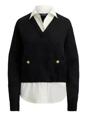 Ralph Lauren Layered Button-trim V-neck Sweater - Black