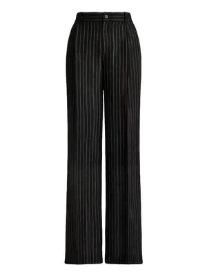 Ralph Lauren Chalk-stripe Linen Palazzo Pants - Black