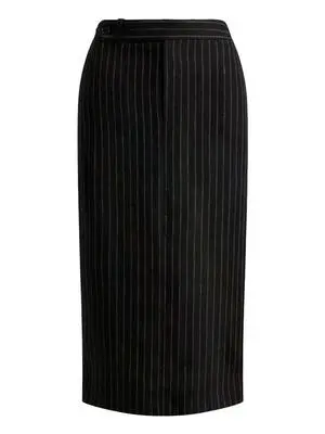 Ralph Lauren Chalk-stripe Linen Midi Skirt - Black