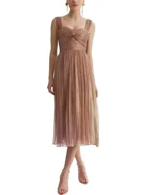 FRAMBOISE Rialto Pleated Midi Dress - Pink