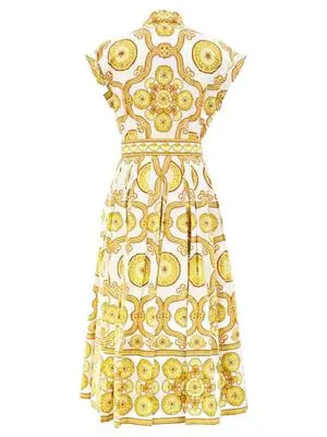 Cara Cara Octavia Midi Dress With Classic Collar And Pleated Skirt - Yellow