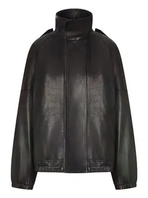 Saint Laurent High-neck Oversized Leather Jacket - Black