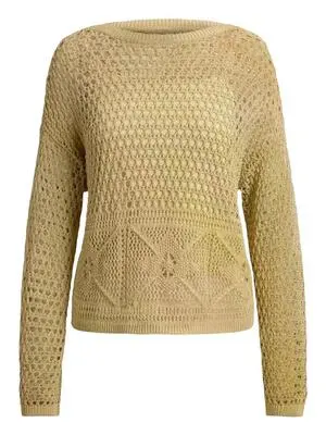 Ralph Lauren Brown Pointelle Knit Boat Neck Sweater - Neutrals