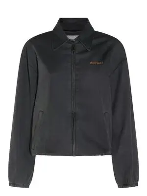 Miu Miu Logo-embroidered Zip-up Jacket - Grey