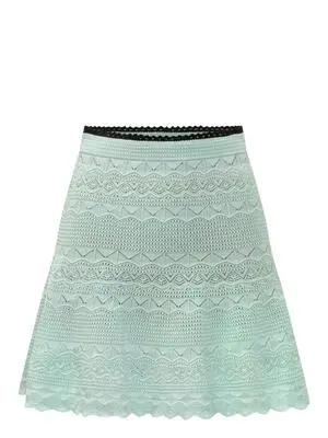 SELF-PORTRAIT Pointelle Knit Mini Skirt - Blue
