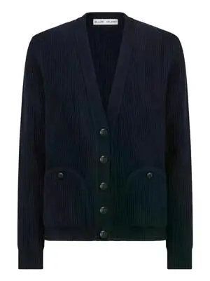 BLAZÉ MILANO Ribbed Knit Smiley Pocket Cardigan - Blue