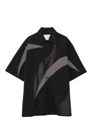 YOSHIOKUBO Ellipse Abstract-patchwork Short-sleeve Shirt - Black
