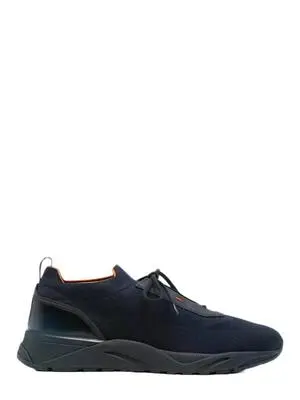 Santoni Flin Knit Sneakers With Leather Trim - Blue