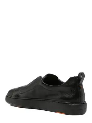 Santoni Grainy Leather Slip-on Sneakers - Black