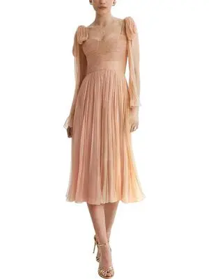 FRAMBOISE Floyd Pleated Silk Midi Dress - Pink