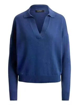 Ralph Lauren Ribbed Johnny Collar V-neck Sweater - Blue