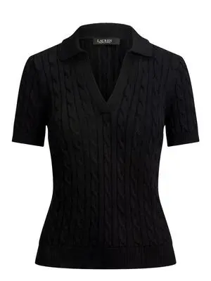 Ralph Lauren Cable-knit V-neck Short-sleeve Sweater - Black
