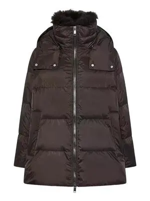 YVES SALOMON A-line Hooded Puffer Jacket - Brown