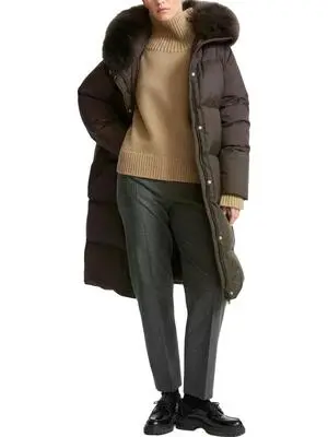 YVES SALOMON Quilted Coat With Shearling Trim - Brown