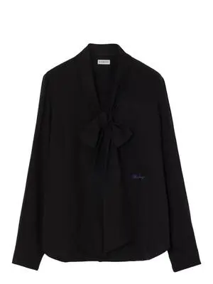 Burberry Silk Crepe De Chine Blouse With Scarf Detail - Black