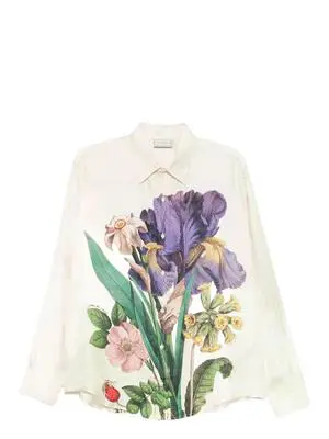 PIERRE-LOUIS MASCIA Floral Print Silk Shirt - Neutrals