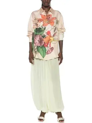 PIERRE-LOUIS MASCIA Floral Print Silk Shirt - Neutrals