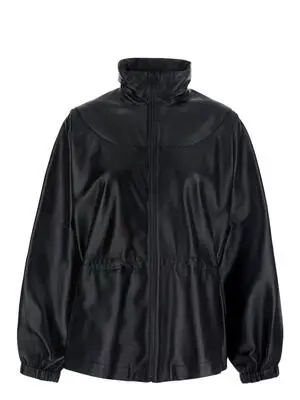 Givenchy Leather High Neck Relaxed Fit Jacket - Black