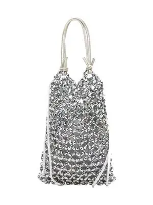 Staud Karla Beaded-mesh Drawstring Tote Bag - Silver